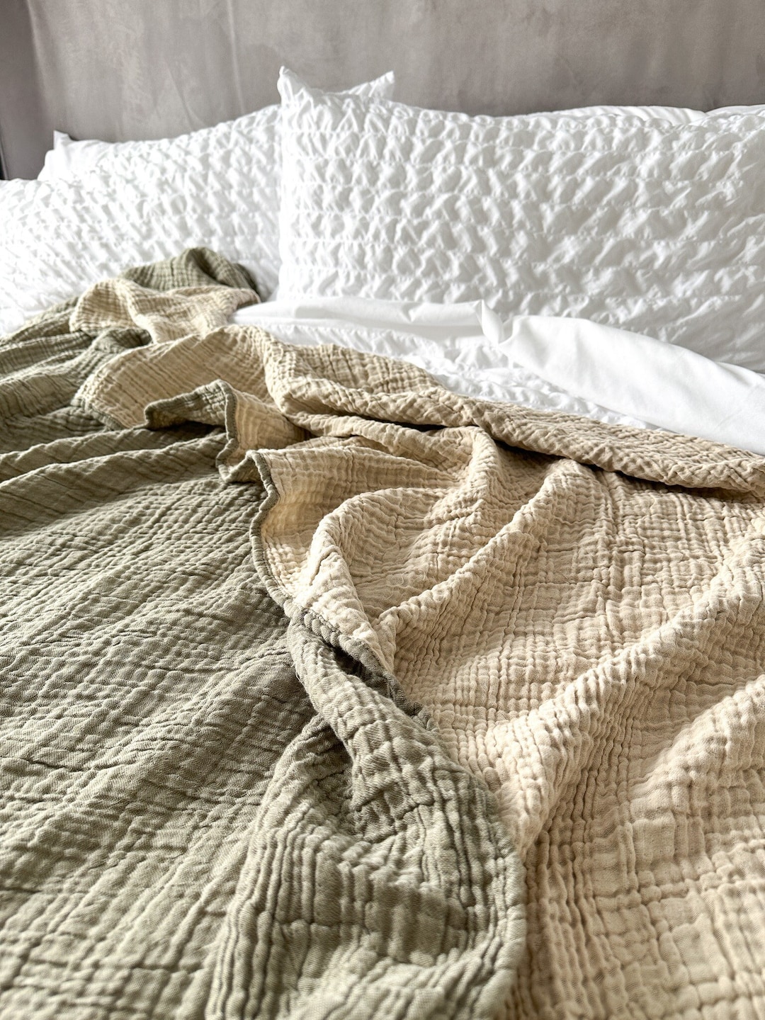 Soft Cotton Muslin Blanket in Natural Colors, Oversized Muslin Throw ...