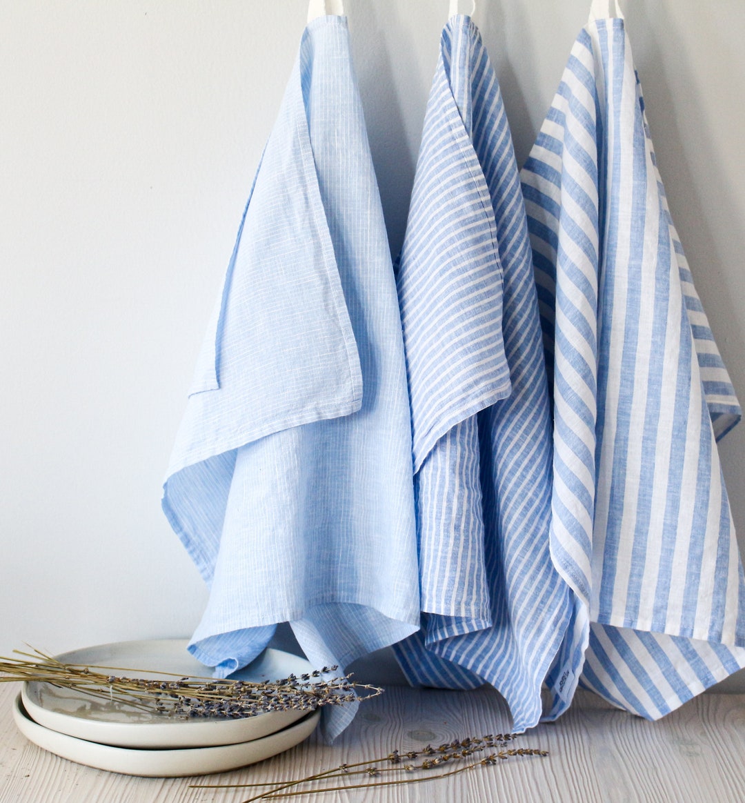 Linen Tea Towel, Set of 3 or Single, US Shop, Christmas Gift, Striped ...
