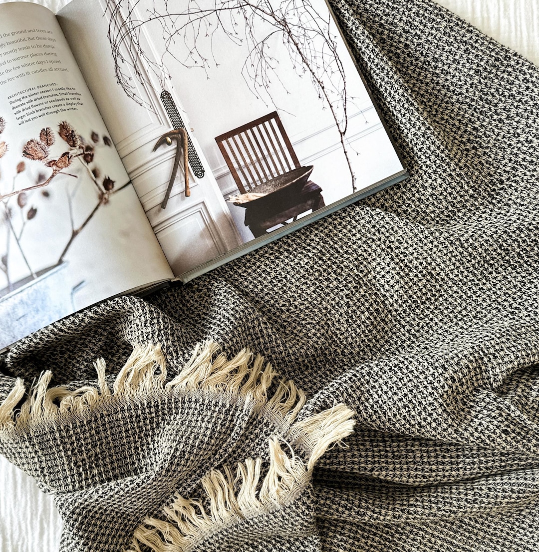 Cotton Waffle Throw Blanket With Fringes: Soft Texture, Natural Colors ...