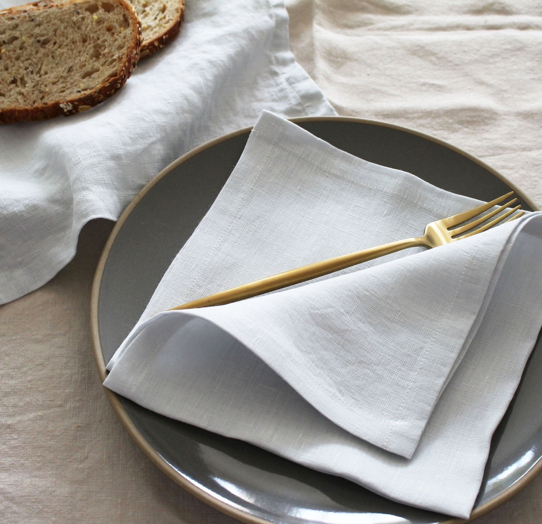 Linen Napkin Set of 4, Oyster Blue Gray Napkin, Pre-washed Soft ...