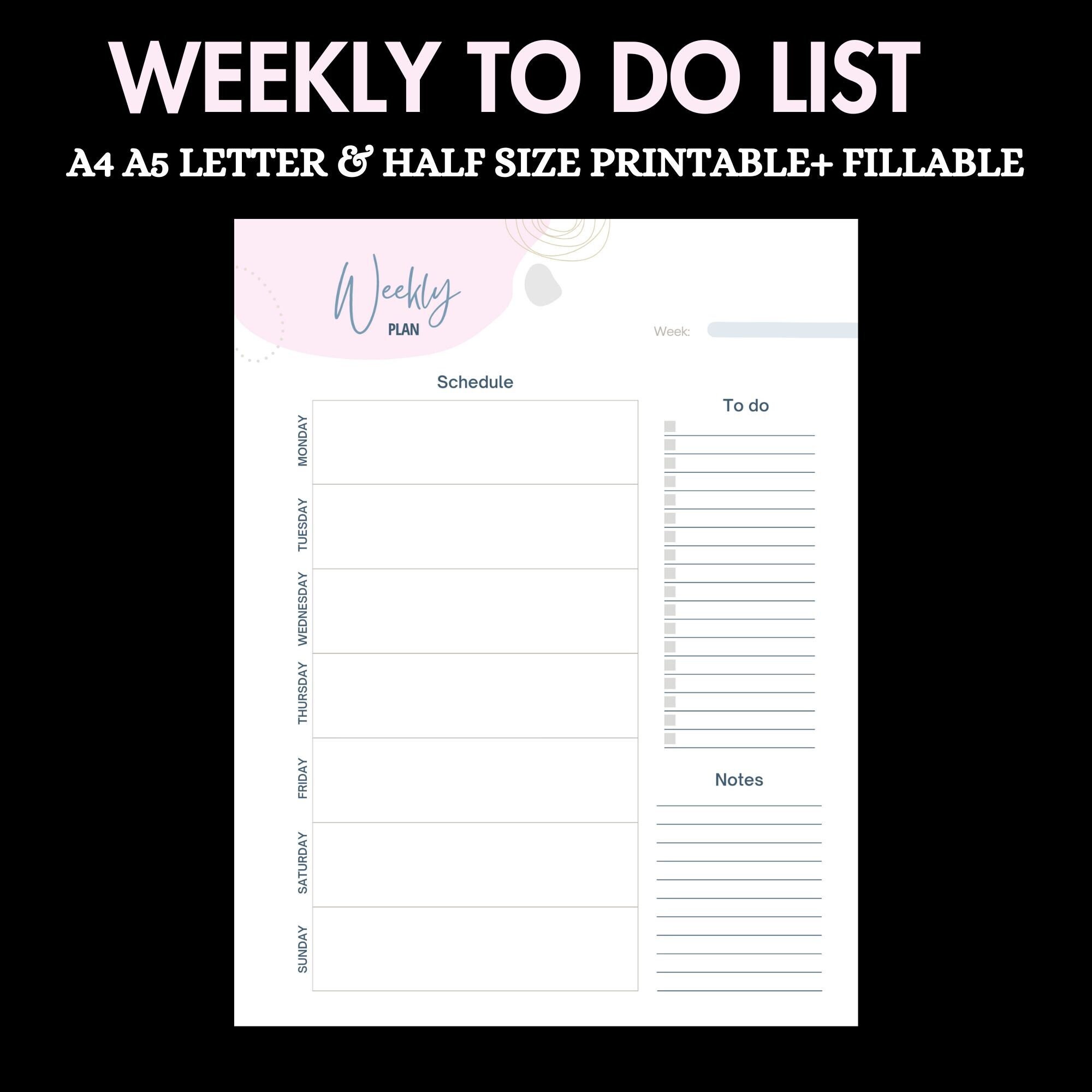 Weekly to Do List Printable, Minimalist Weekly Agenda Planner,week on ...