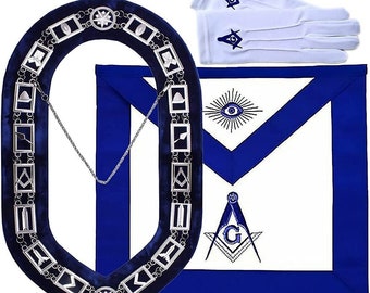 Masonic Regalia Blue Lodge Master Mason Apron, Chain Collar, Square and ...