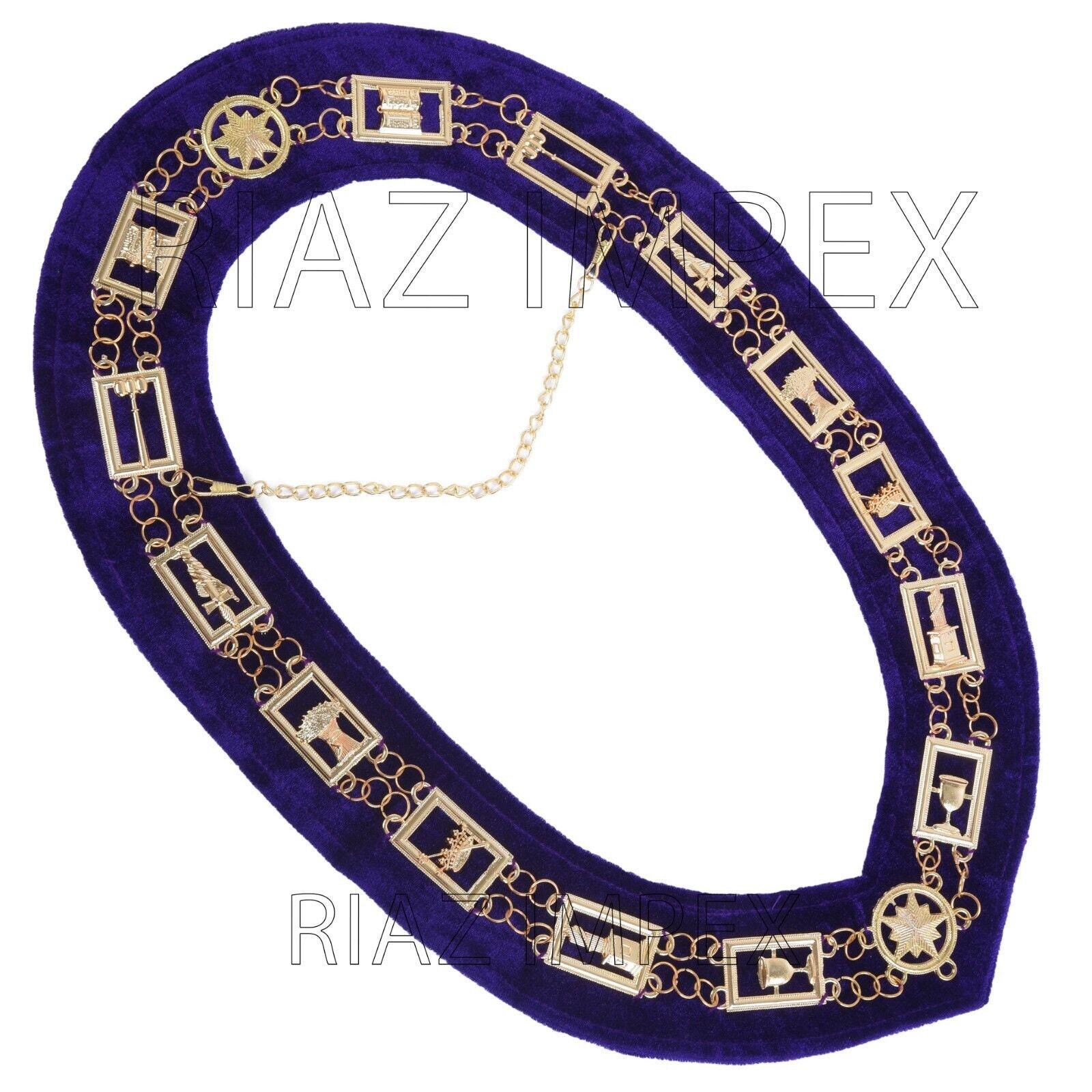 Masonic OES Order of Eastern Star Gold Chain Collar Purple Backing With ...