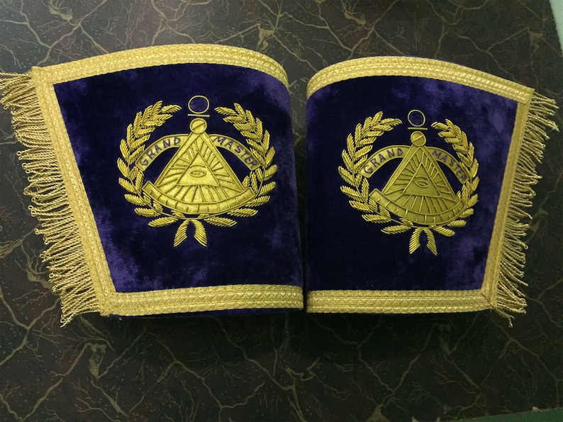 Masonic Hand Bullion Embroidery Grand Master Cuff Set, Masonic Regalia ...