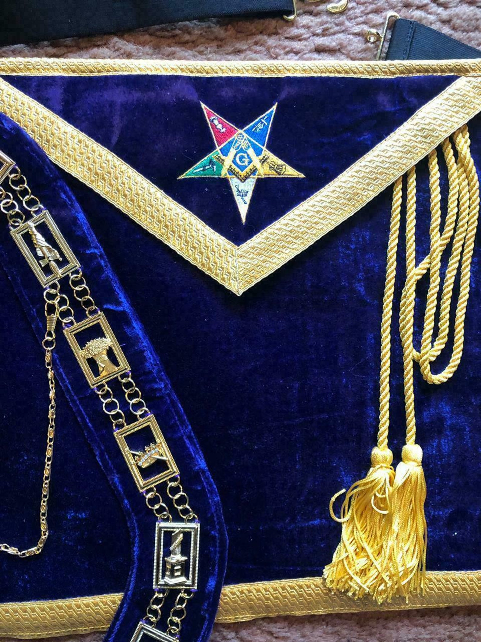 Oes Worthy Patron|matron Masonic Apron and Chain Collar, Eastern Star ...