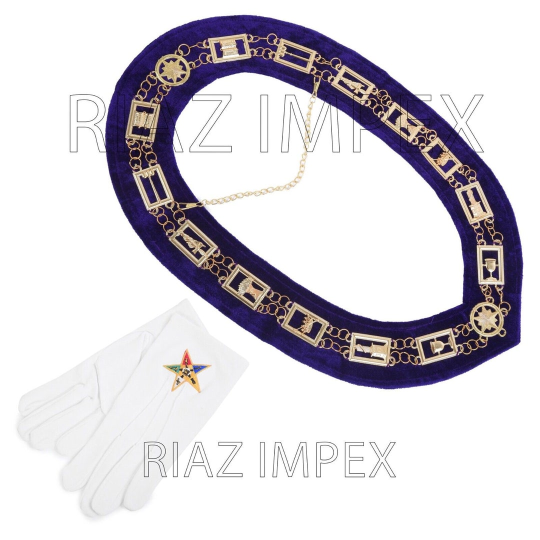 Masonic OES Order of Eastern Star Gold Chain Collar Purple Backing With ...