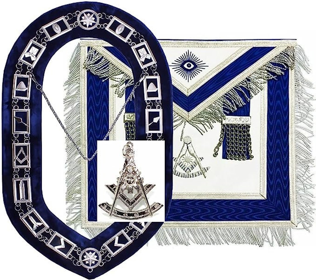 Masonic Regalia Past Master Blue Lodge Officer Apron Handmade and Chain ...