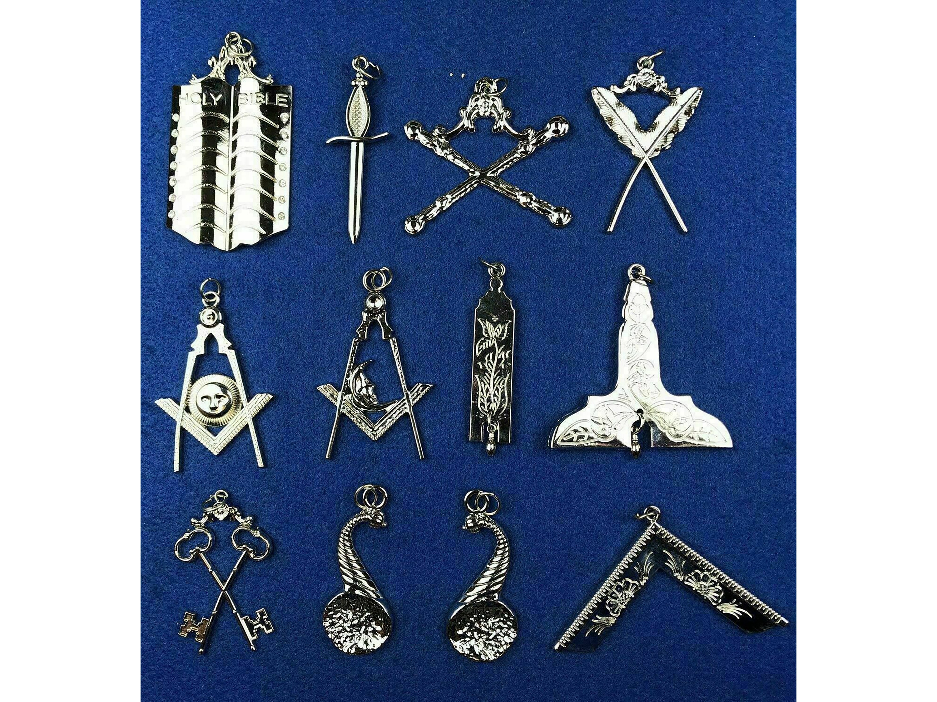 Masonic-blue-lodge-officer-collar-jewels-set-of-12-silver, Die Cast ...
