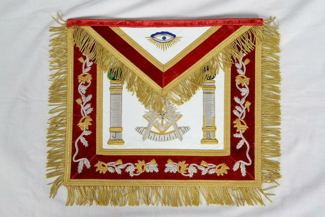 MASONIC PAST MASTER Apron Handmade Red Velvet With Gold Bullion Thread ...