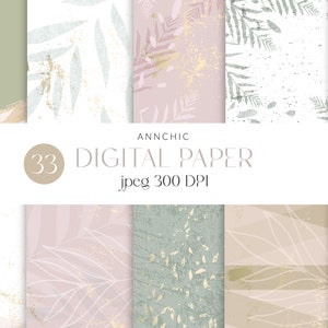 Spring Digital Paper - Botanical Digital Paper - Floral Paper - Gold ...