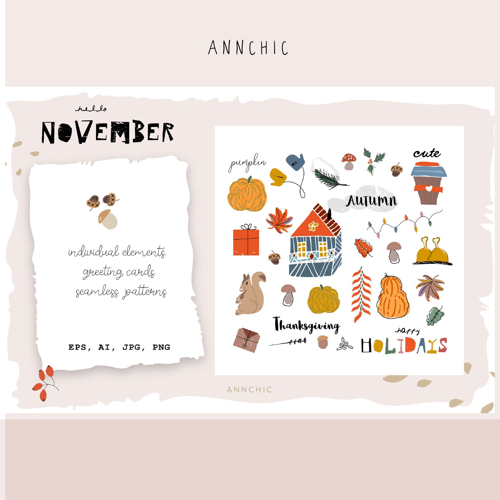 Thanksgiving Autumn Clipart, Fall Clipart, Pumpkin Seamless Pattern ...