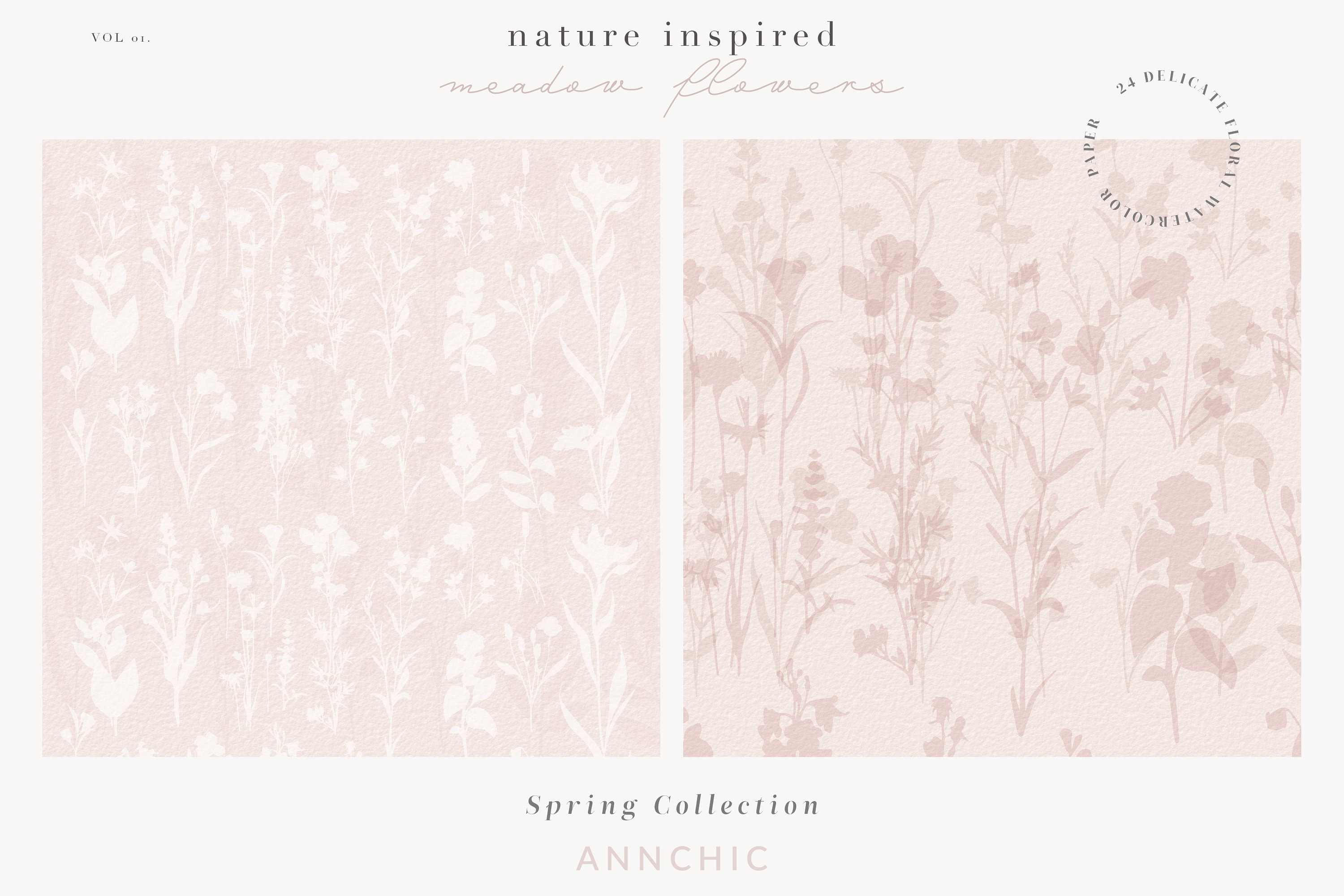 Meadow Flower Digital Paper Watercolor Floral Pattern, Herb Botanical ...