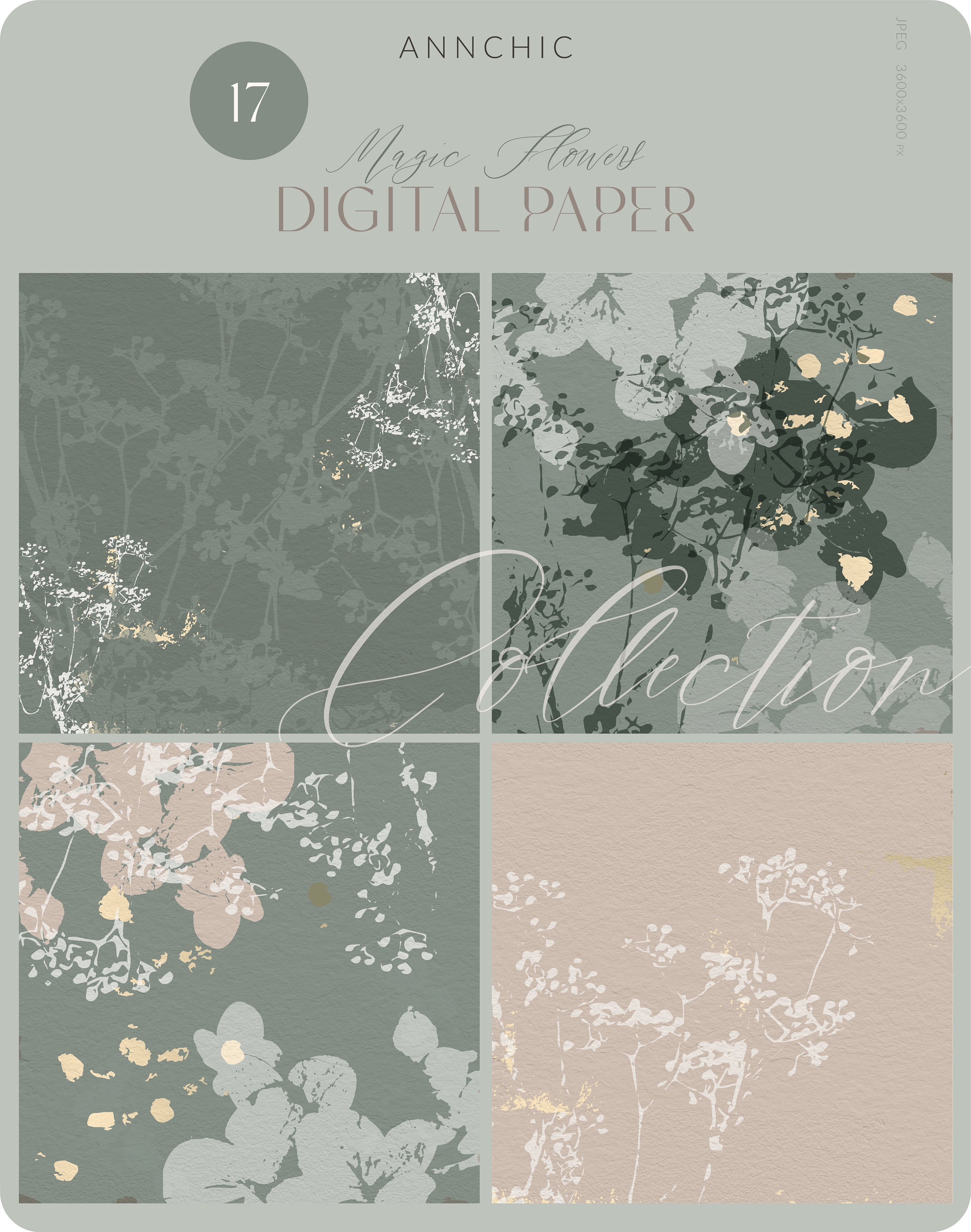 Floral Digital Paper Botanical Digital Paper Flower Paper Floral ...