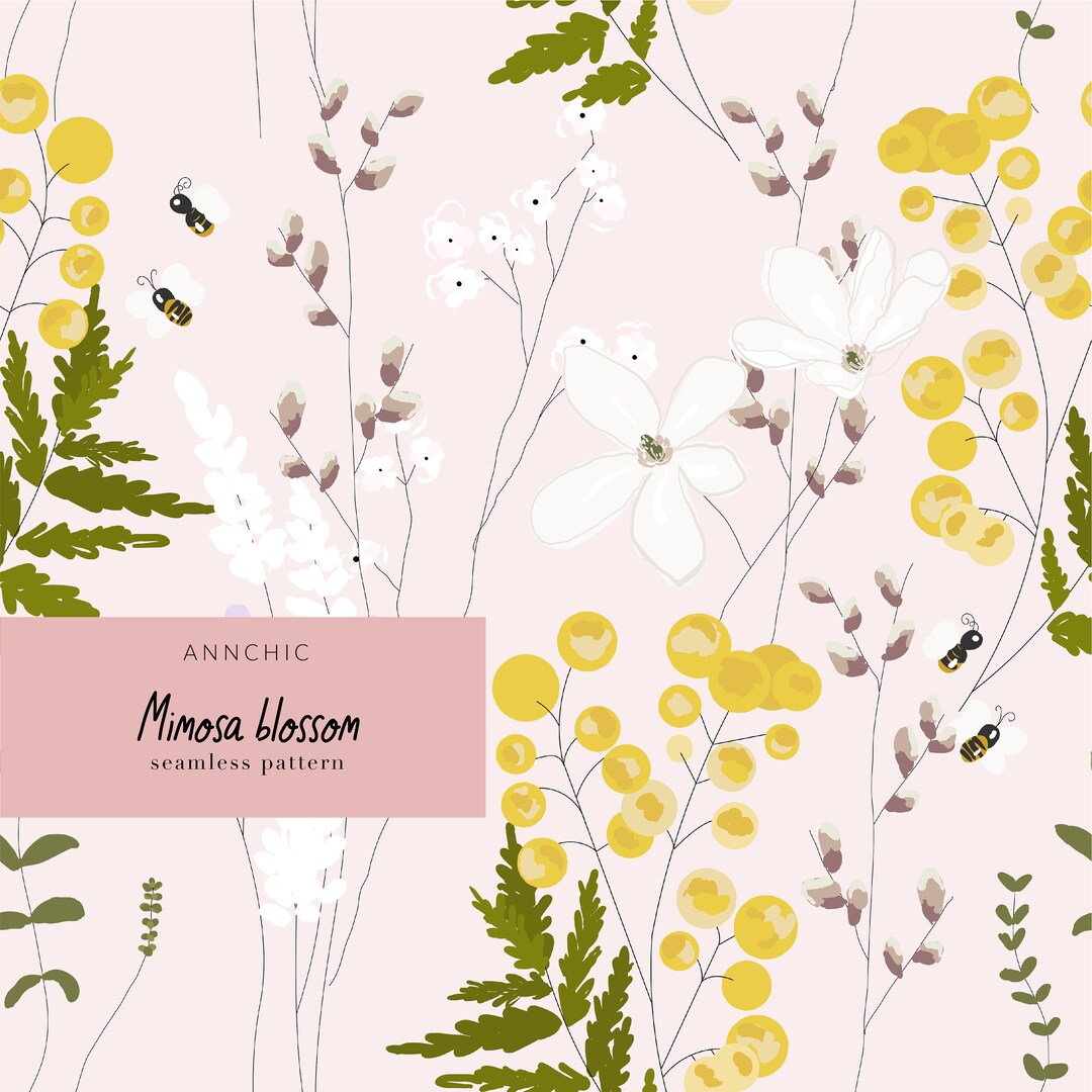 Mimosa Seamless Pattern - Cherry Blossom Spring Flowers - Springtime ...