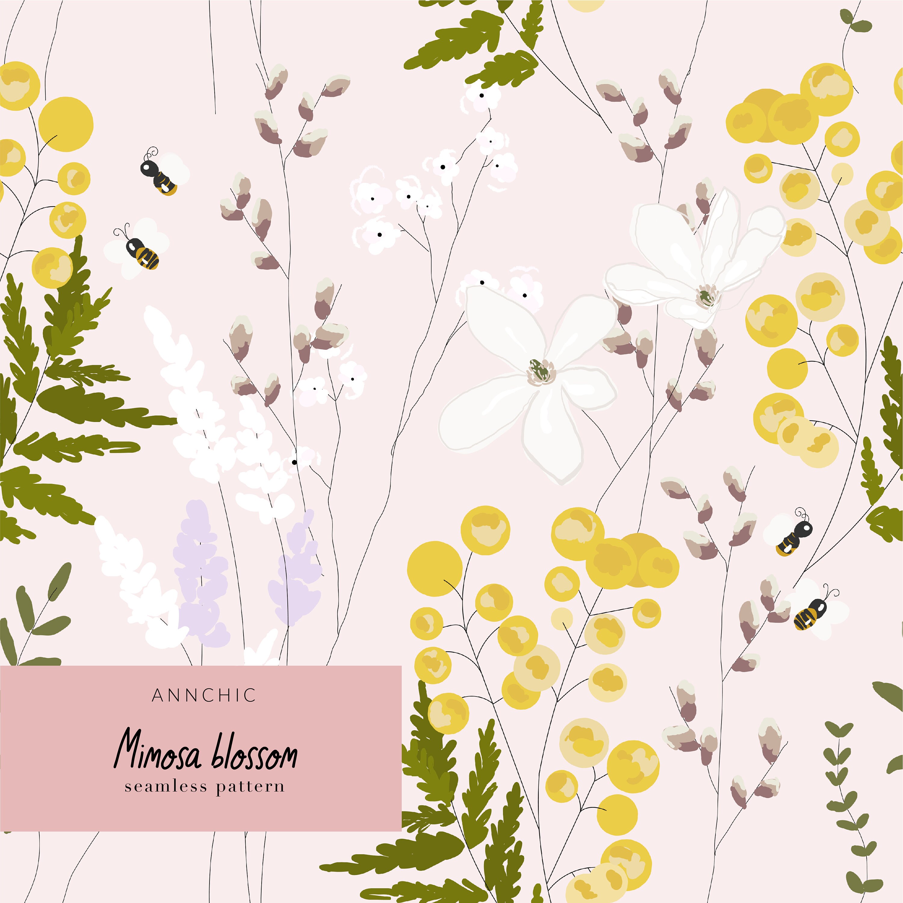 Mimosa Seamless Pattern - Cherry Blossom Spring Flowers - Springtime ...