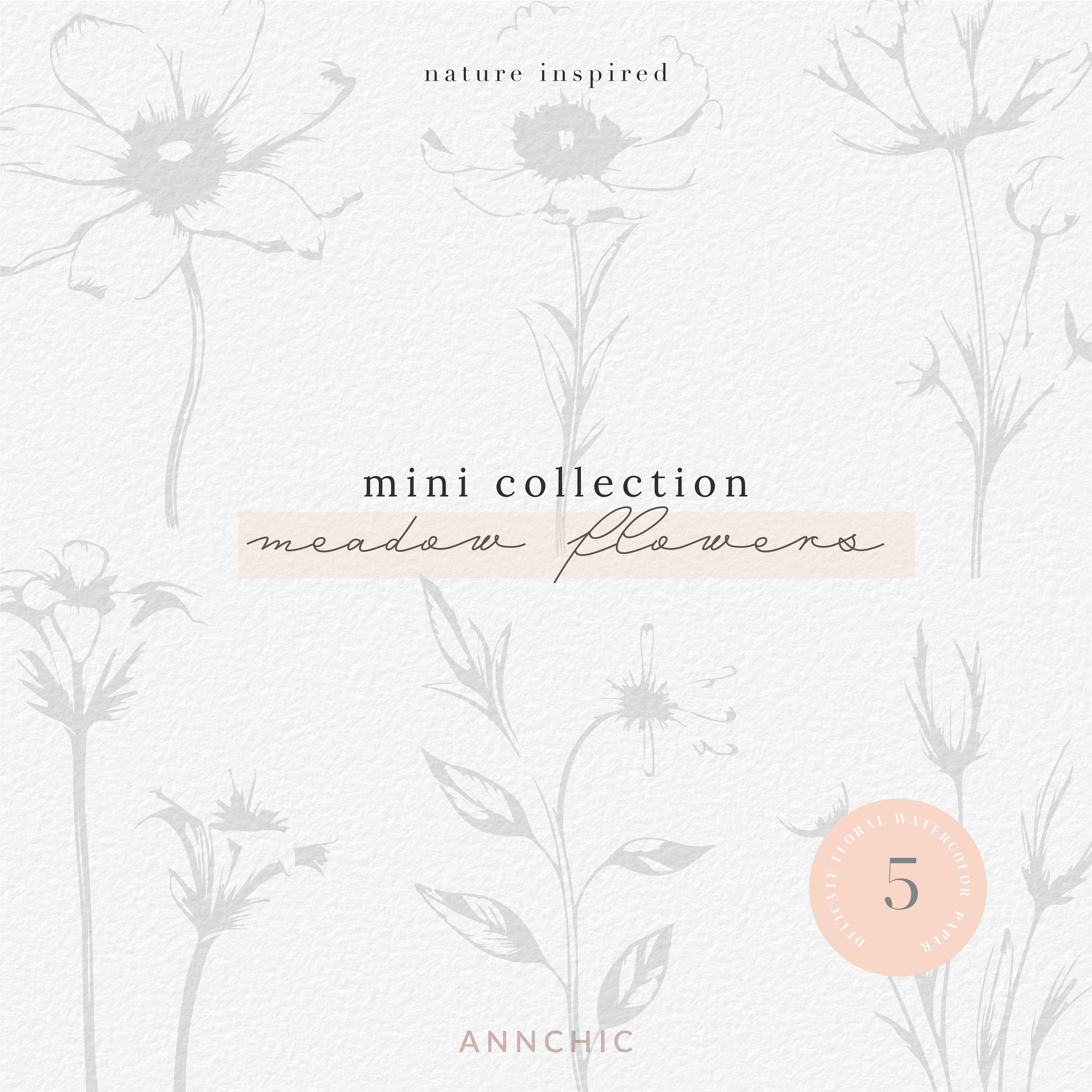 Meadow Flower Digital Paper - Watercolor Floral Pattern, Herb Botanical ...