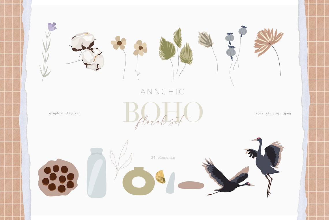 Boho Floral Clipart , Boho Flowers Png, Botanical Clipart Png, Flowers ...