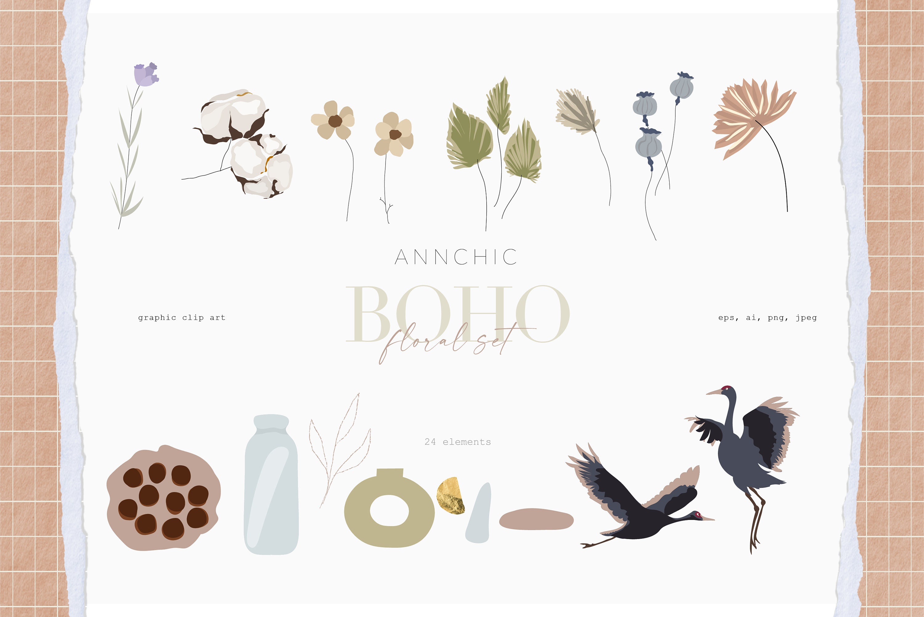 Boho Floral Clipart , Boho Flowers Png, Botanical Clipart Png, Flowers ...