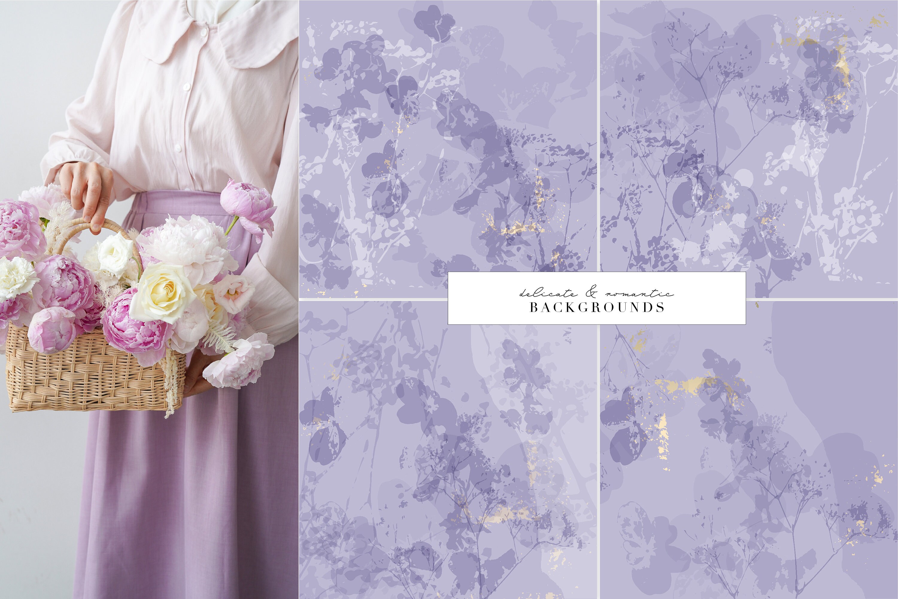 FLORAL Pattern, Violet Digital Paper, Purple Watercolor Flowers ...