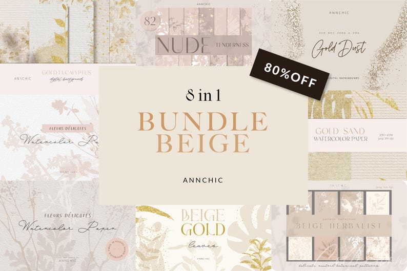 Beige Scrapbooking Craft Papers, Floral Digital Papers, Botanical ...