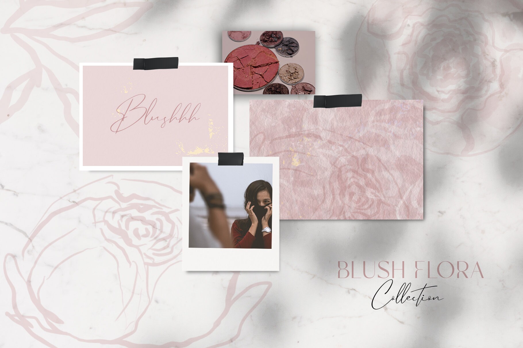 Blush Digital Paper, Pink Gold Marble Textures, Floral Digital Paper ...