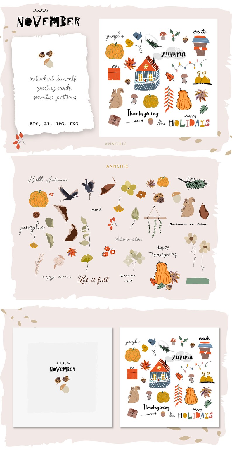 Thanksgiving Autumn Clipart, Fall Clipart, Pumpkin Seamless Pattern ...