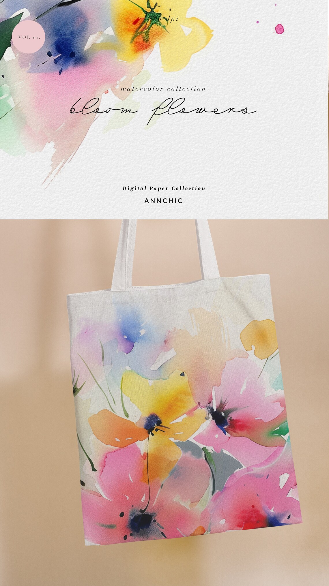 Watercolor Flowers, Digital Paper Abstract Flowers, Summer Bouquets ...