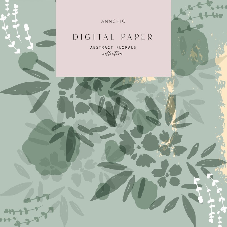 Green Digital Paper - Botanical Digital Paper - Flower Paper - Herbs ...