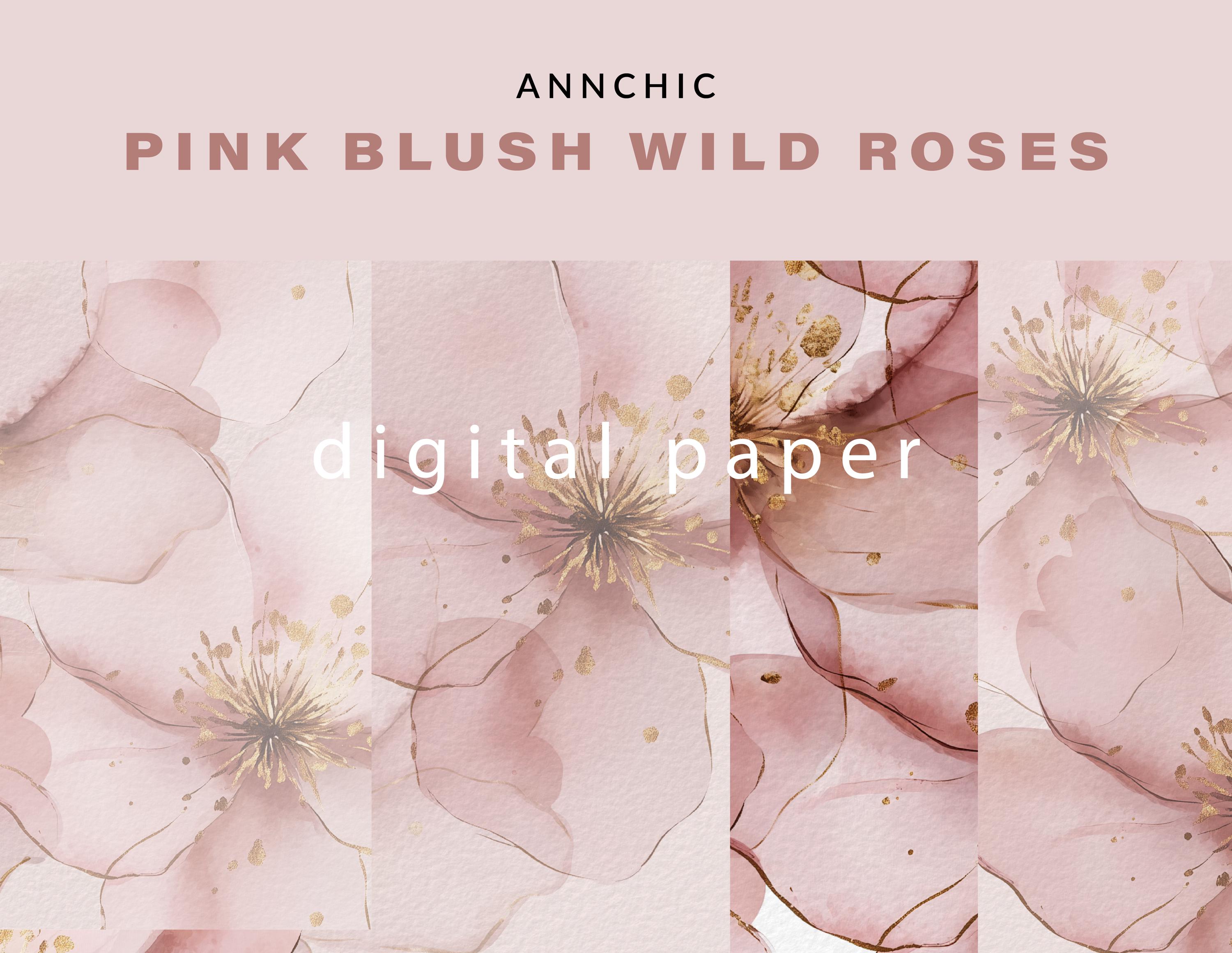 Pink Blush Wild Rose Flower Digital Paper, Printable Watercolor Art ...
