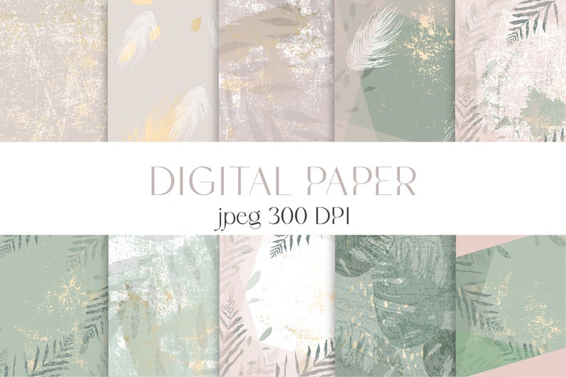 Spring Digital Paper - Botanical Digital Paper - Floral Paper - Gold ...