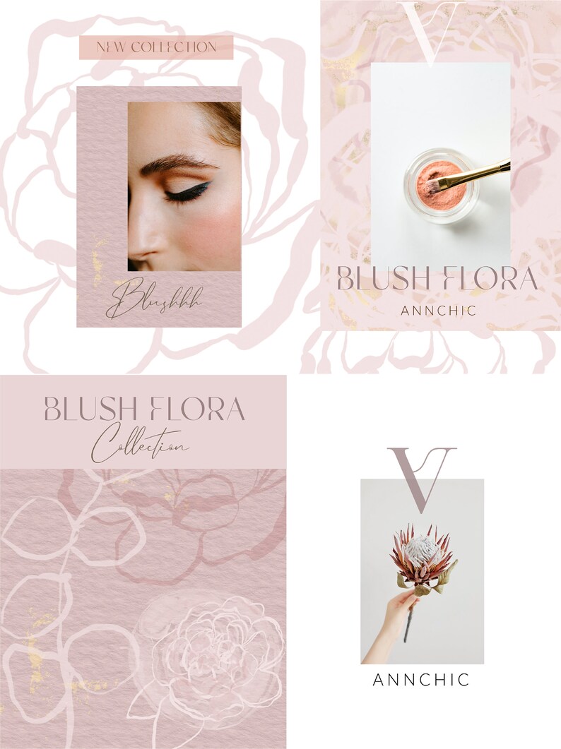 Blush Digital Paper, Pink Gold Marble Textures, Floral Digital Paper ...