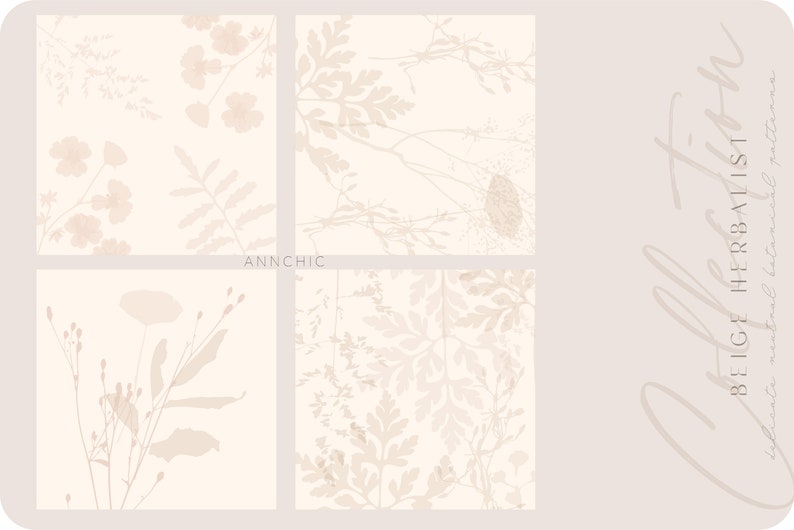 Beige Flower Pattern, Scrapbooking Digital Paper, Botanical Printable ...