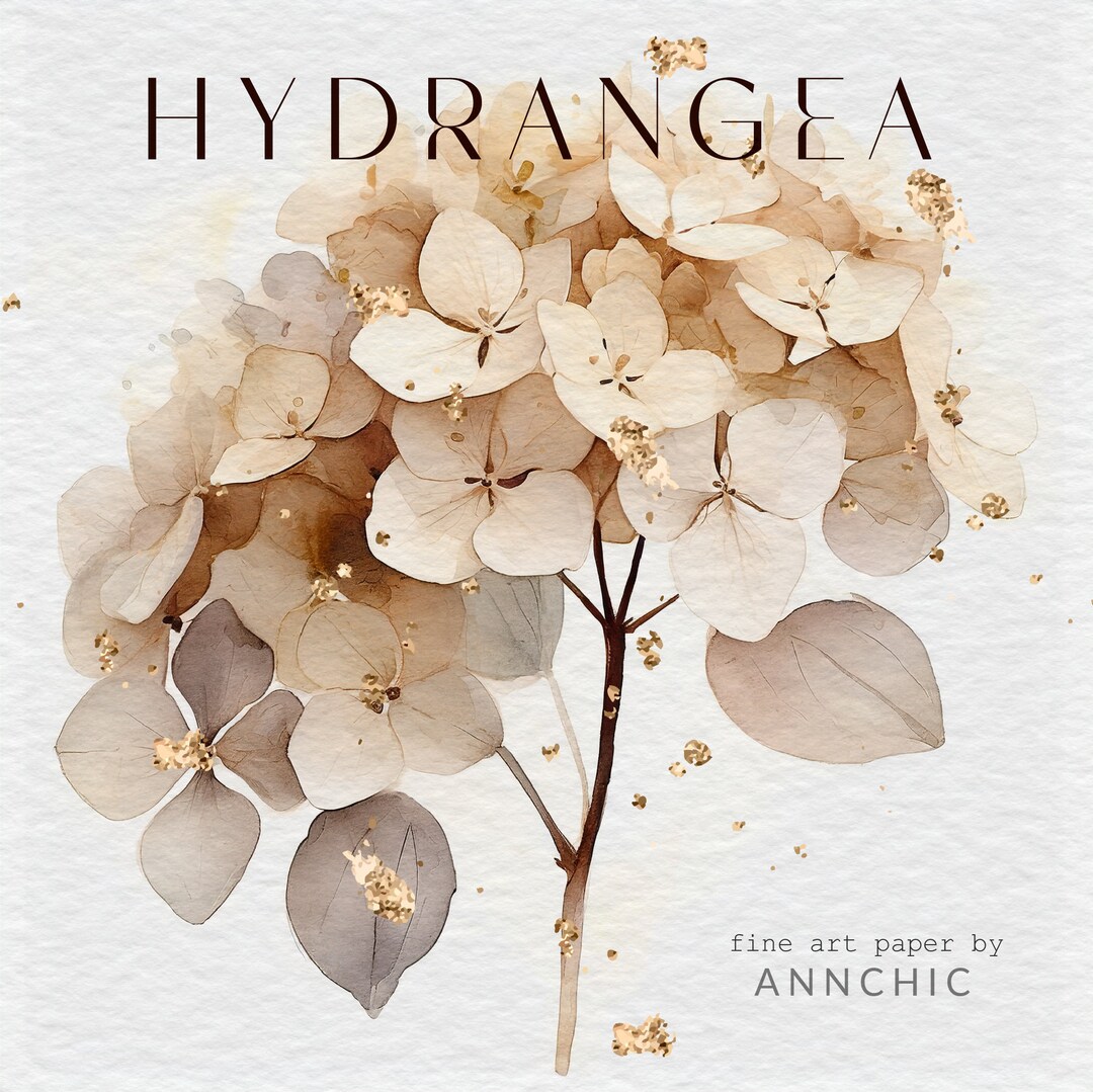 Hydrangea Watercolor Paper, Floral Digital Paper, Beige Gold Flower ...