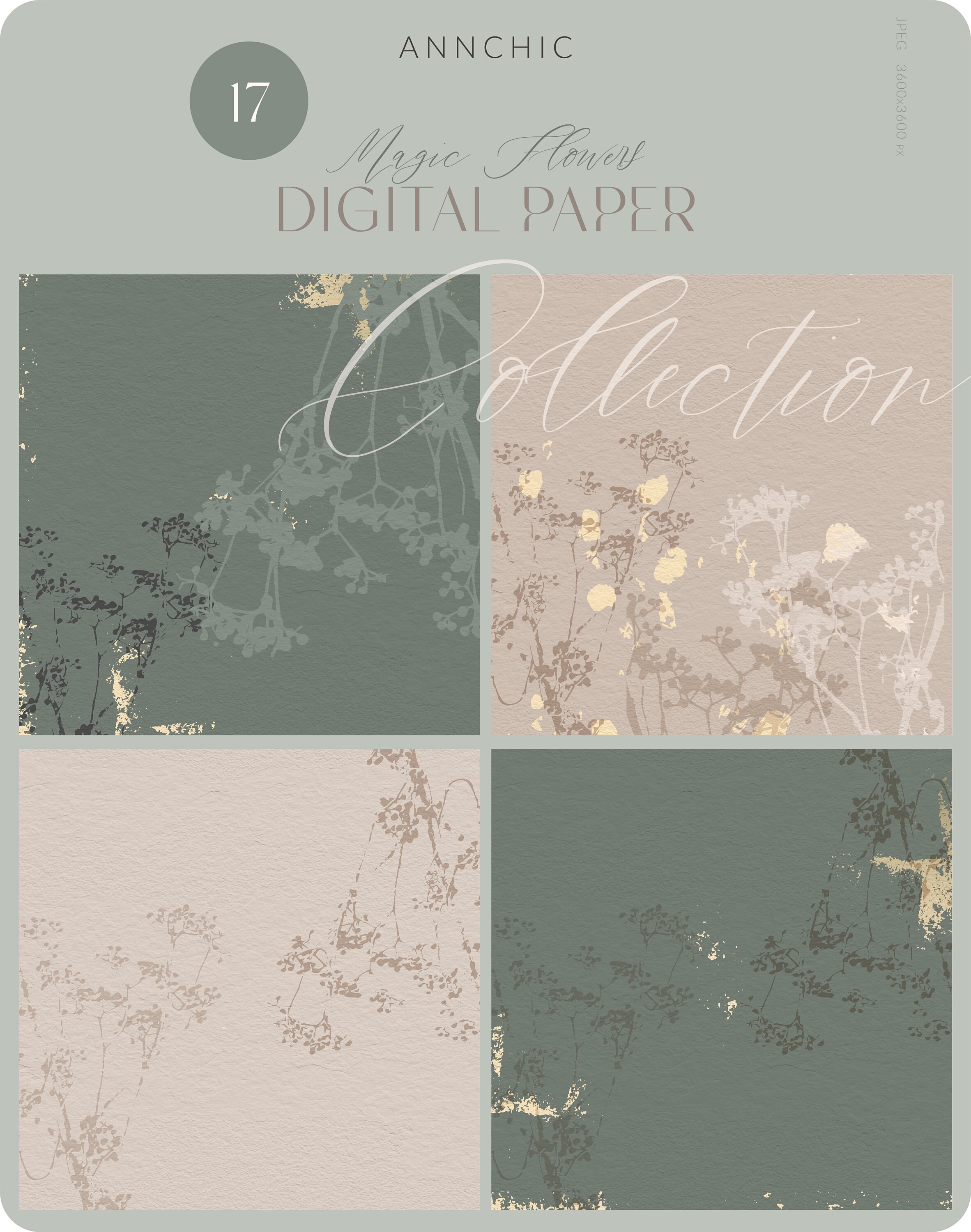 Floral Digital Paper Botanical Digital Paper Flower Paper Floral ...