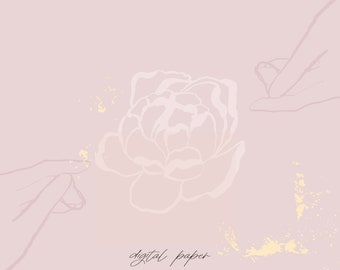 Blush Digital Paper, Pink Gold Marble Textures, Floral Digital Paper ...