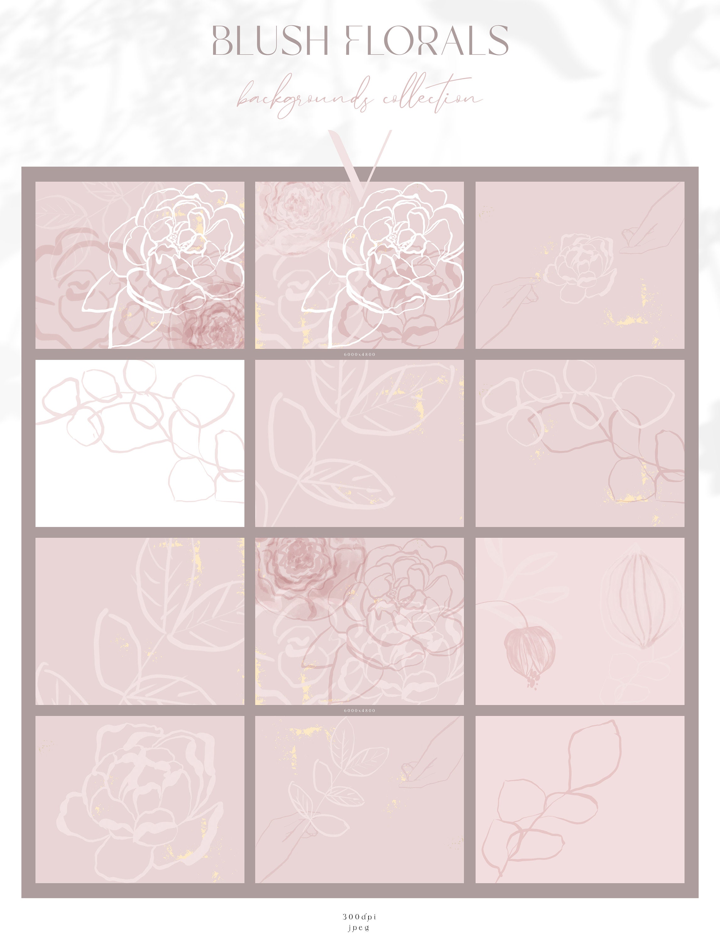 Blush Digital Paper, Pink Gold Marble Textures, Floral Digital Paper ...