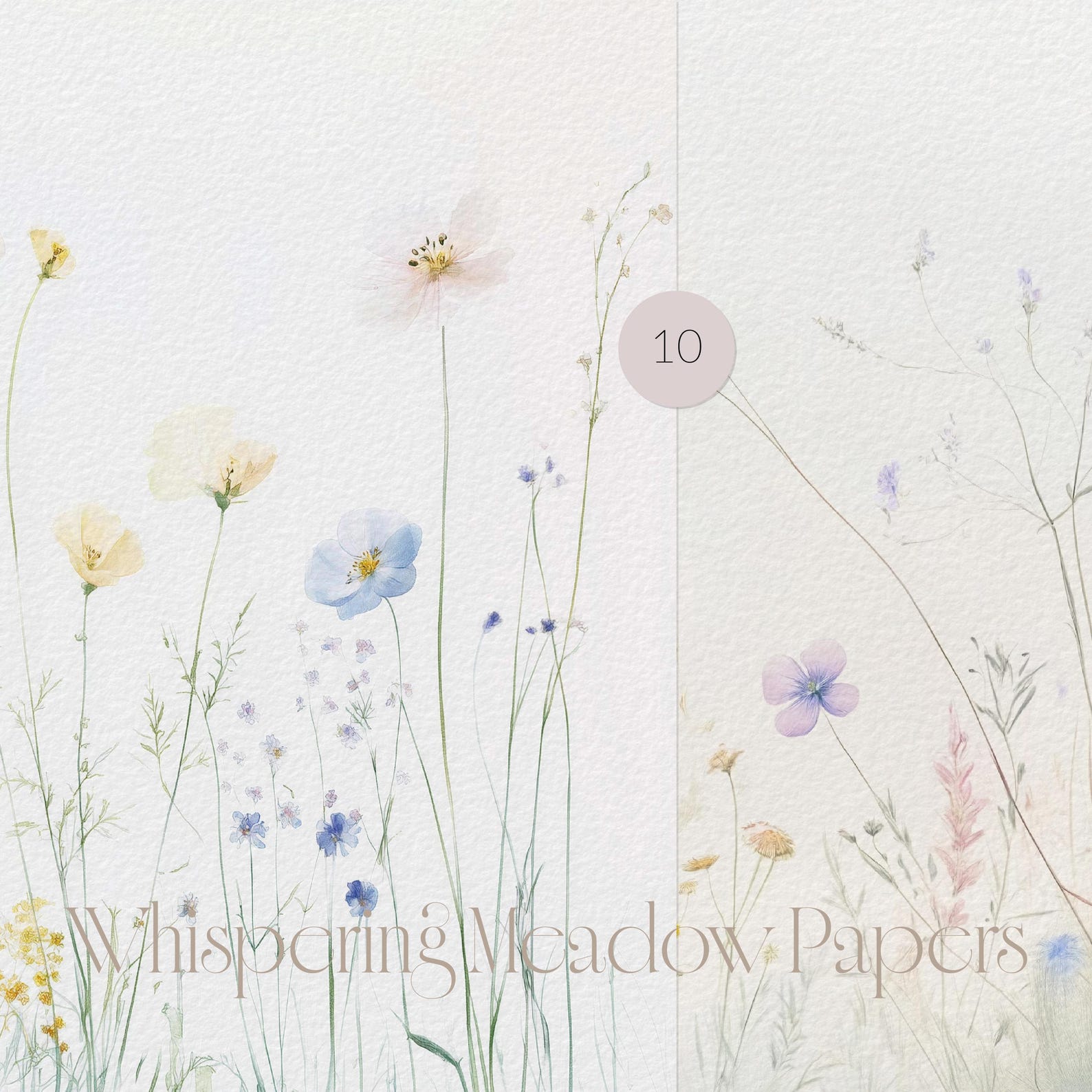 Whispering Meadow Digital Paper Pack, Watercolor Wildflower Backgrounds ...