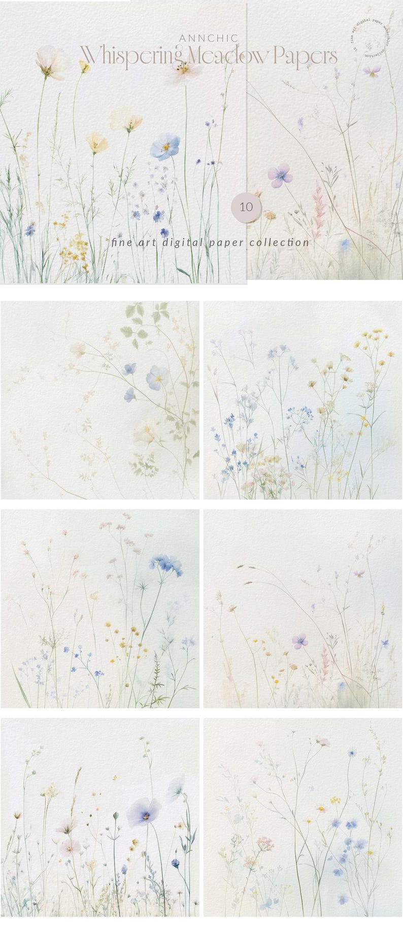 Whispering Meadow Digital Paper Pack, Watercolor Wildflower Backgrounds ...