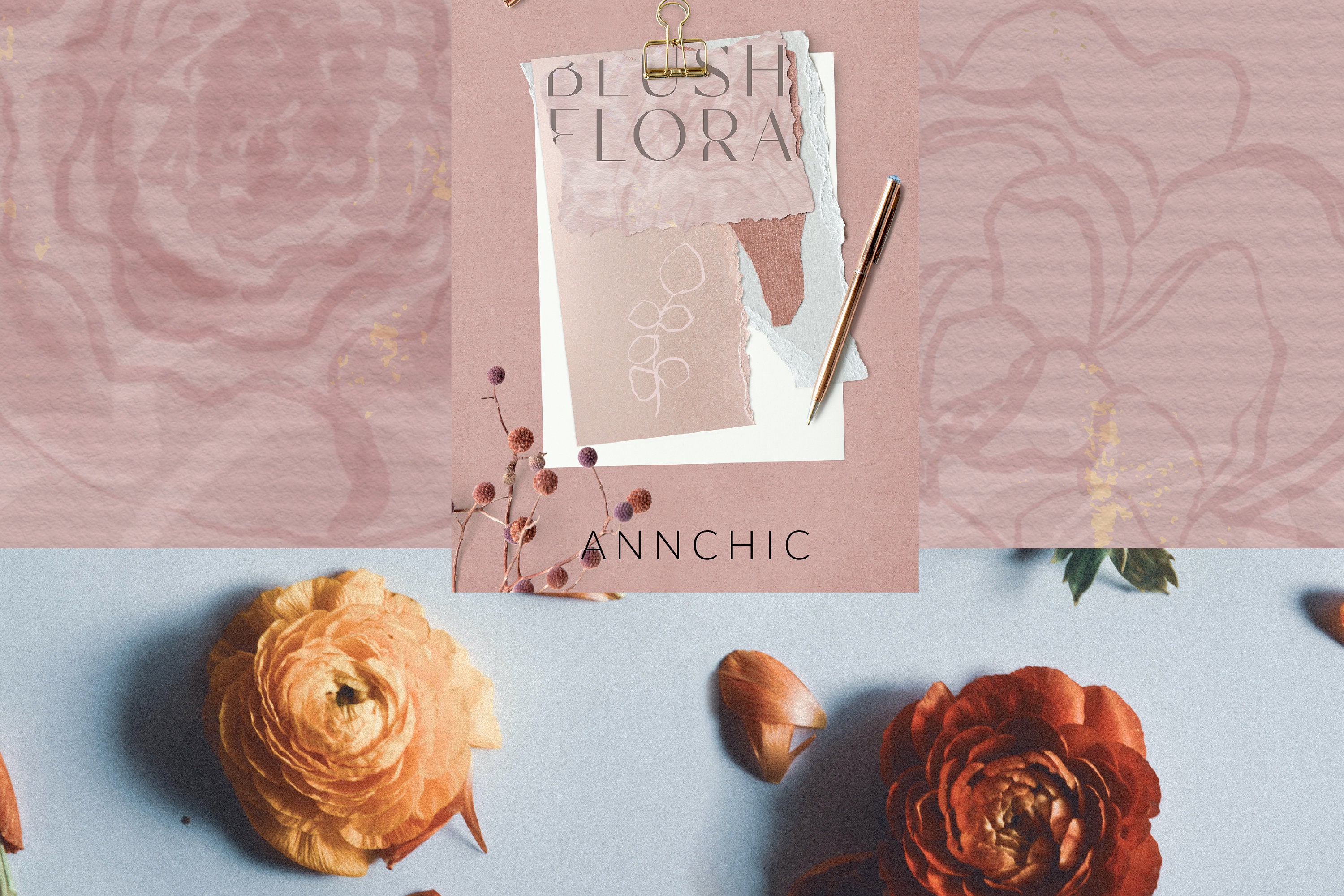 Blush Digital Paper, Pink Gold Marble Textures, Floral Digital Paper ...