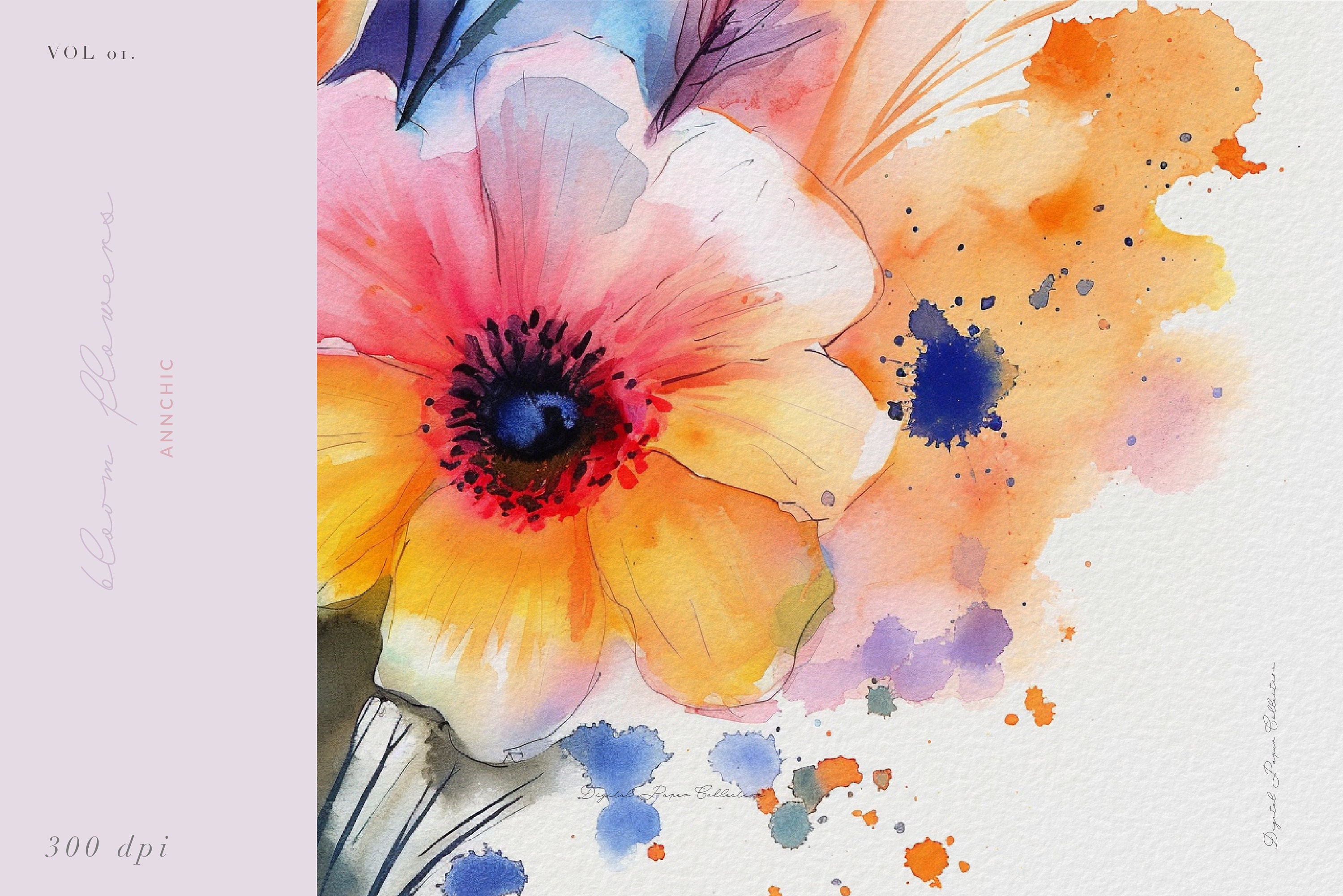 Watercolor Flowers, Digital Paper Abstract Flowers, Summer Bouquets ...