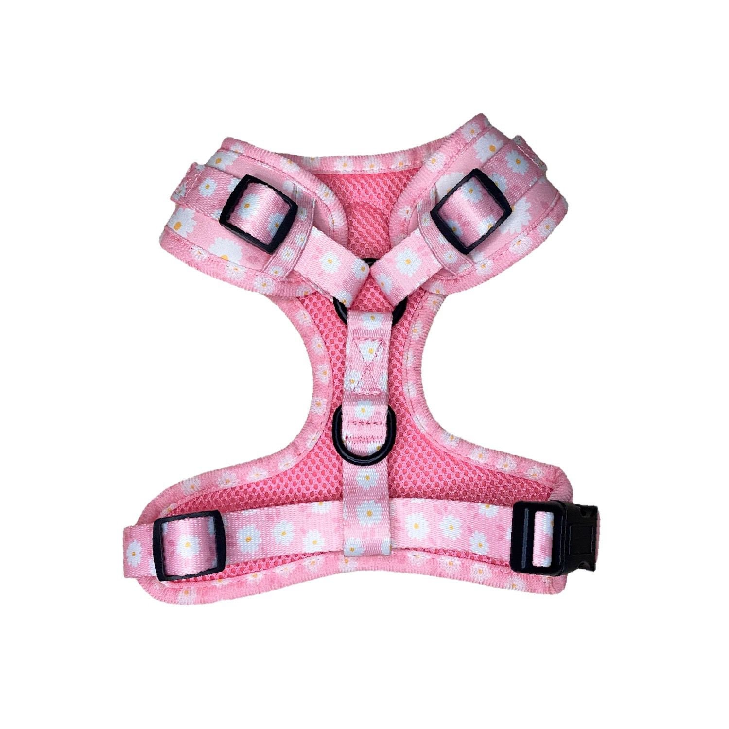 Dog Harness Adjustable Pink Daisy Leaves Blue Dog Harness Floral Pretty ...