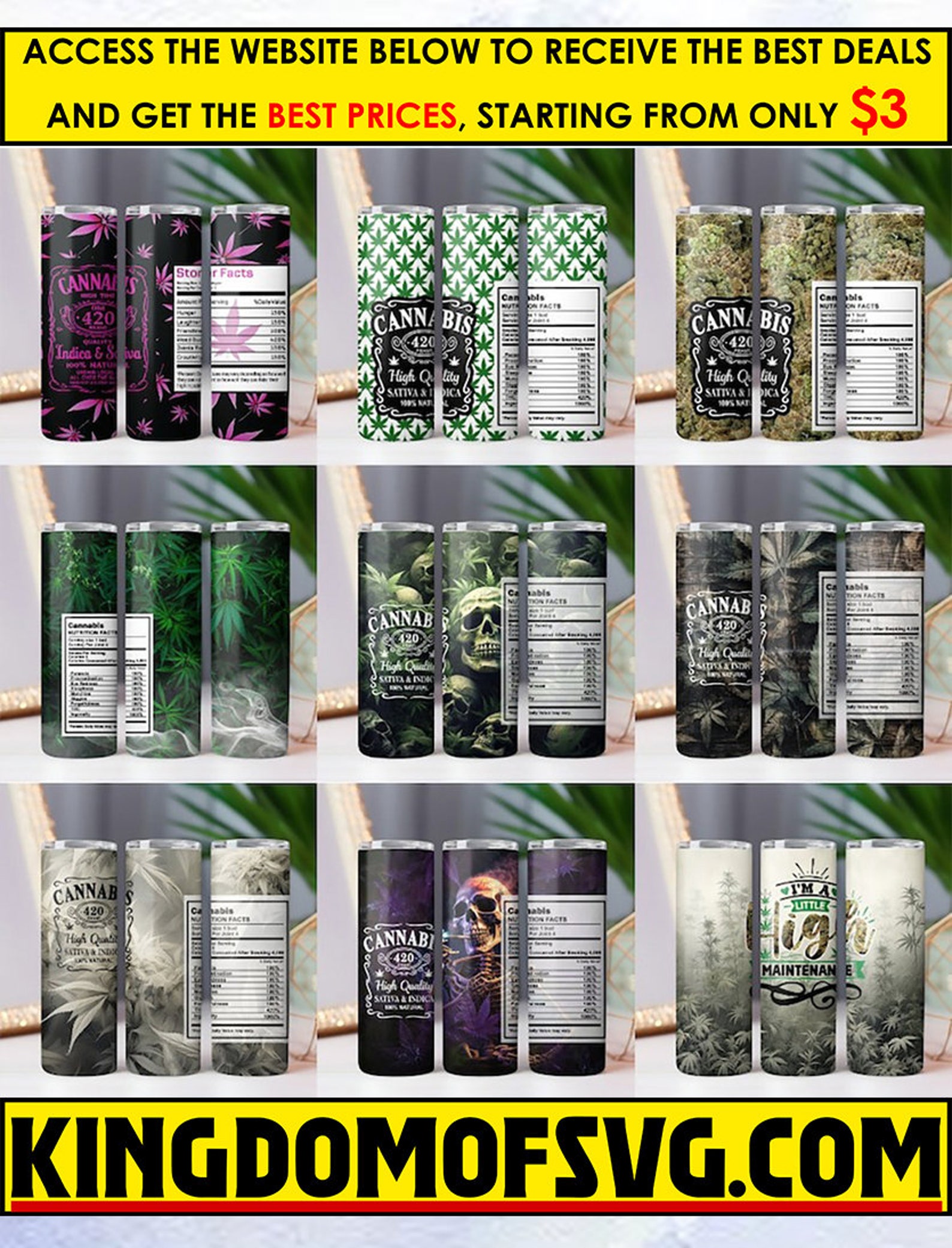 50 Weed Tumbler Wrap Bundle, Weed Sublimation, Marijuana Tumbler, Weed ...