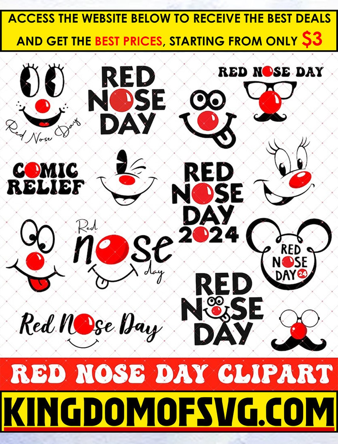 Red Nose Day Png Bundle, Red Nose 2024 Png, Decal Red Nose Png, Red ...