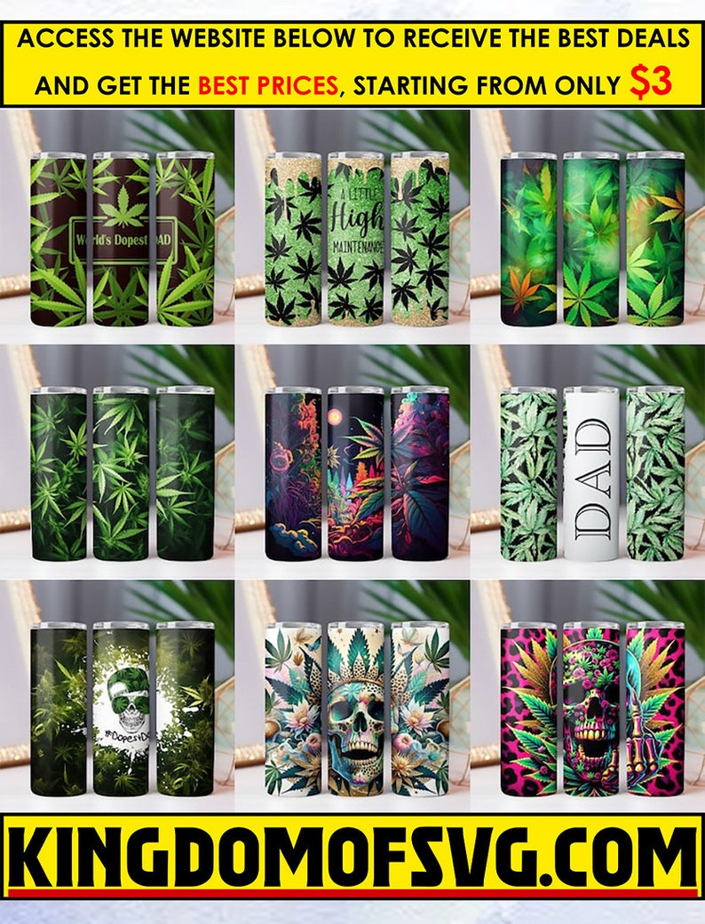 50 Weed Tumbler Wrap Bundle, Weed Sublimation, Marijuana Tumbler, Weed ...