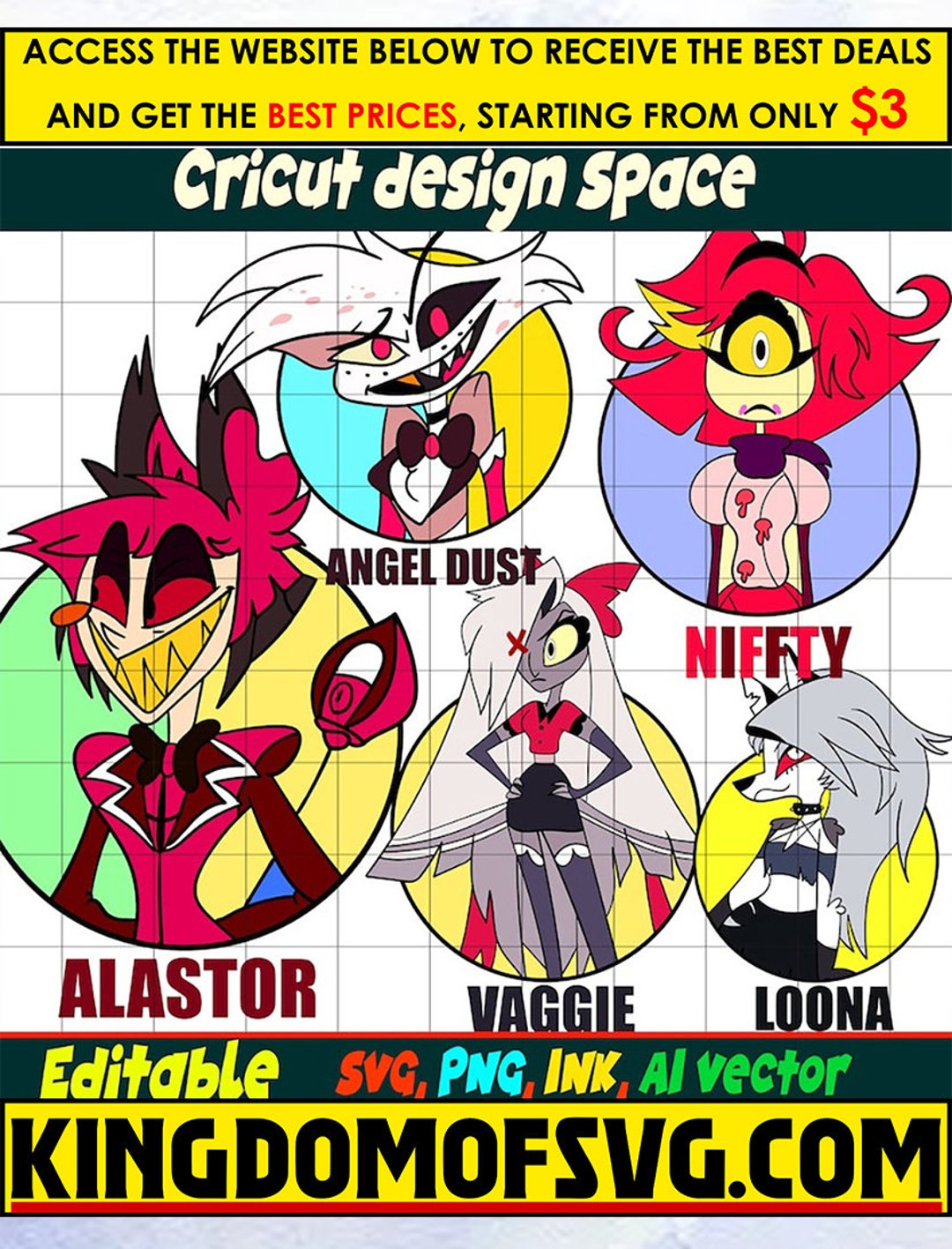 Editable Angel Dust Hazbin Hotel SVG, Alastor Sticker, Loona Sticker ...