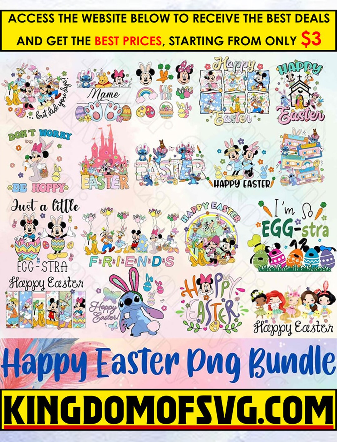 15 Designs Mickey and Friends Easter Png Bundle, Stitch Easter Png ...