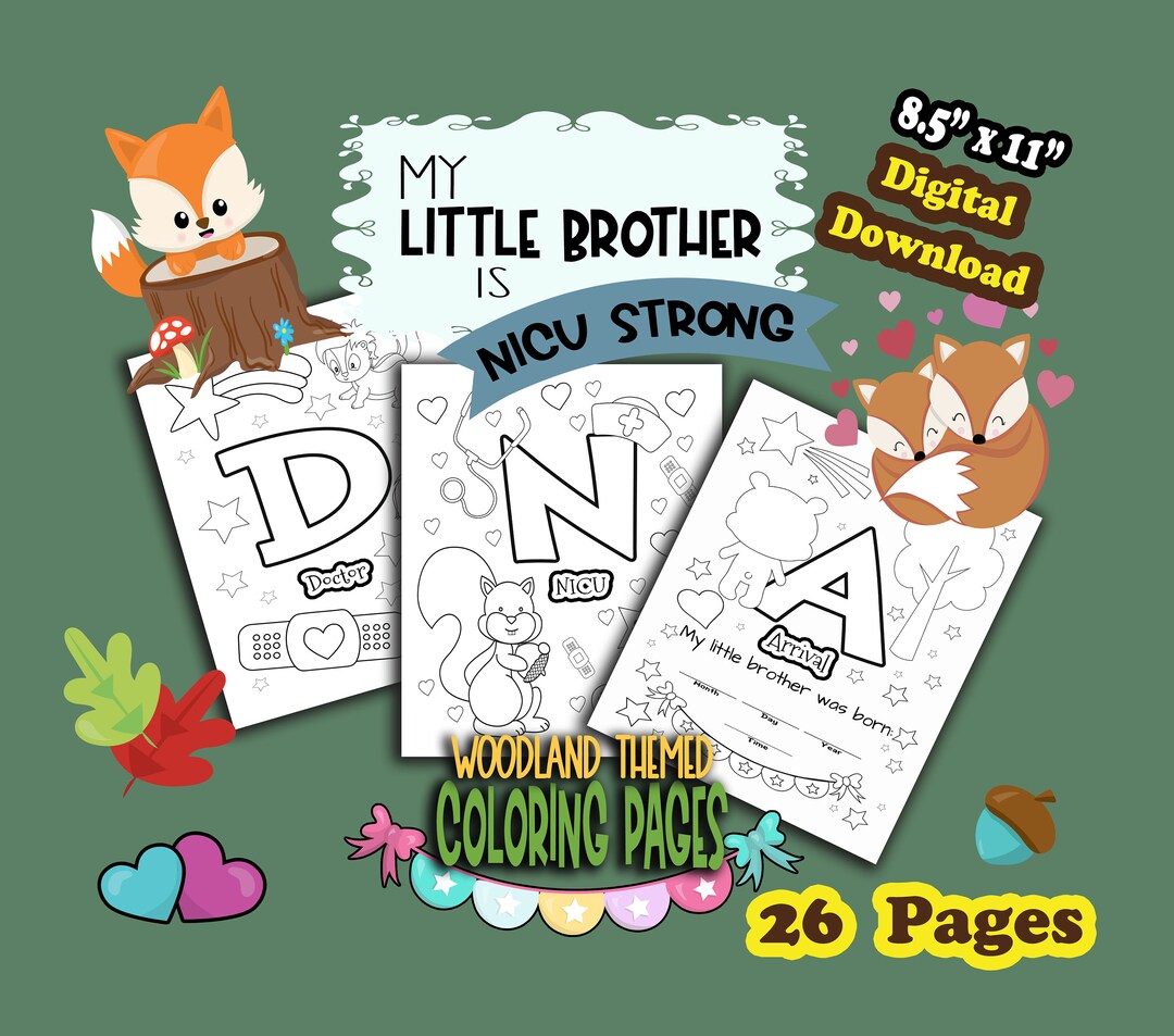 My Little Brother is NICU Strong, Woodland Themed Coloring Pages for ...