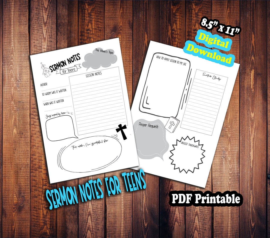 Sermon Notes for Kids Teens Instant Download. Great Church Busy Book ...