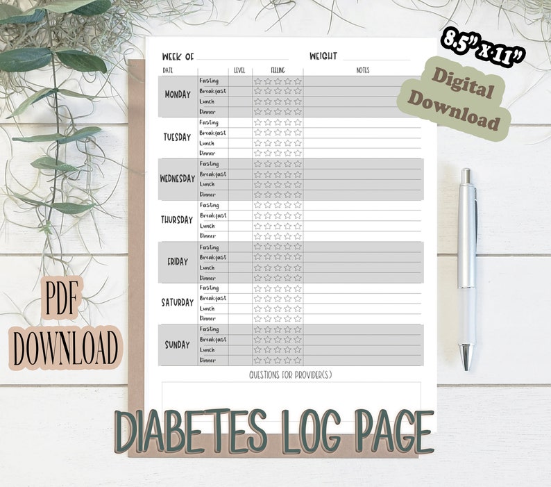 Blood Glucose Diabetes Log Sheet, Blood Sugar and Meal Tracker ...