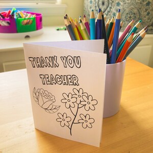 Thank You Teacher Coloring Printable Foldable Cards INSTANT DOWNLOAD ...